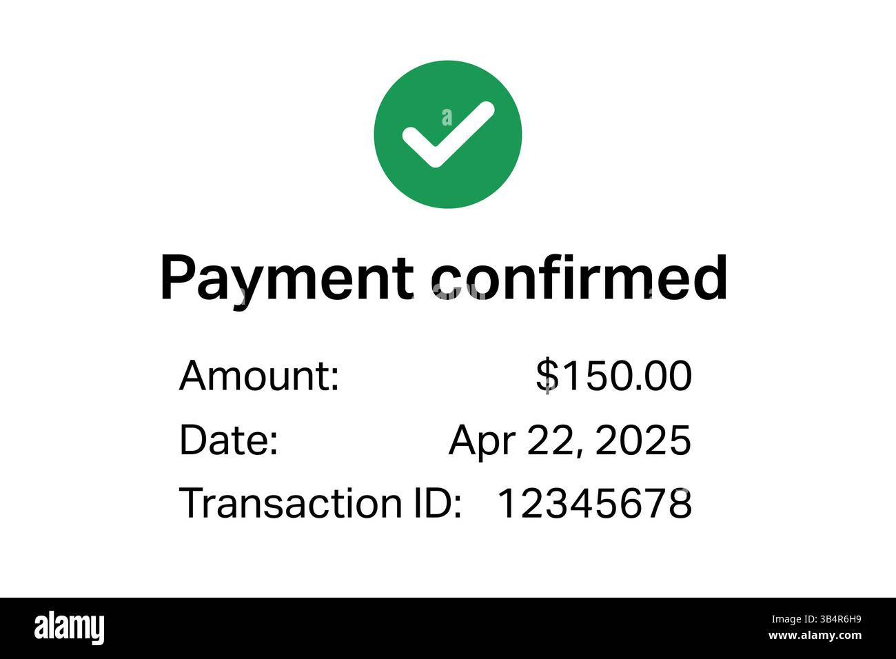 Confirmation message interface showing amount sent, date, and status ...