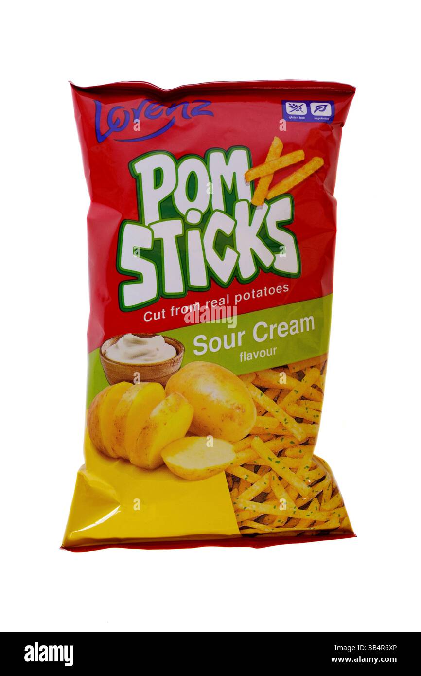 bag of lorenz pom sticks sour cream flavoured potato crisps chips cut ...