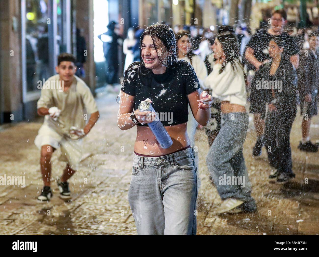 Jerusalem, Israel. 30th April 2025. Young Israelis run, run wild ...