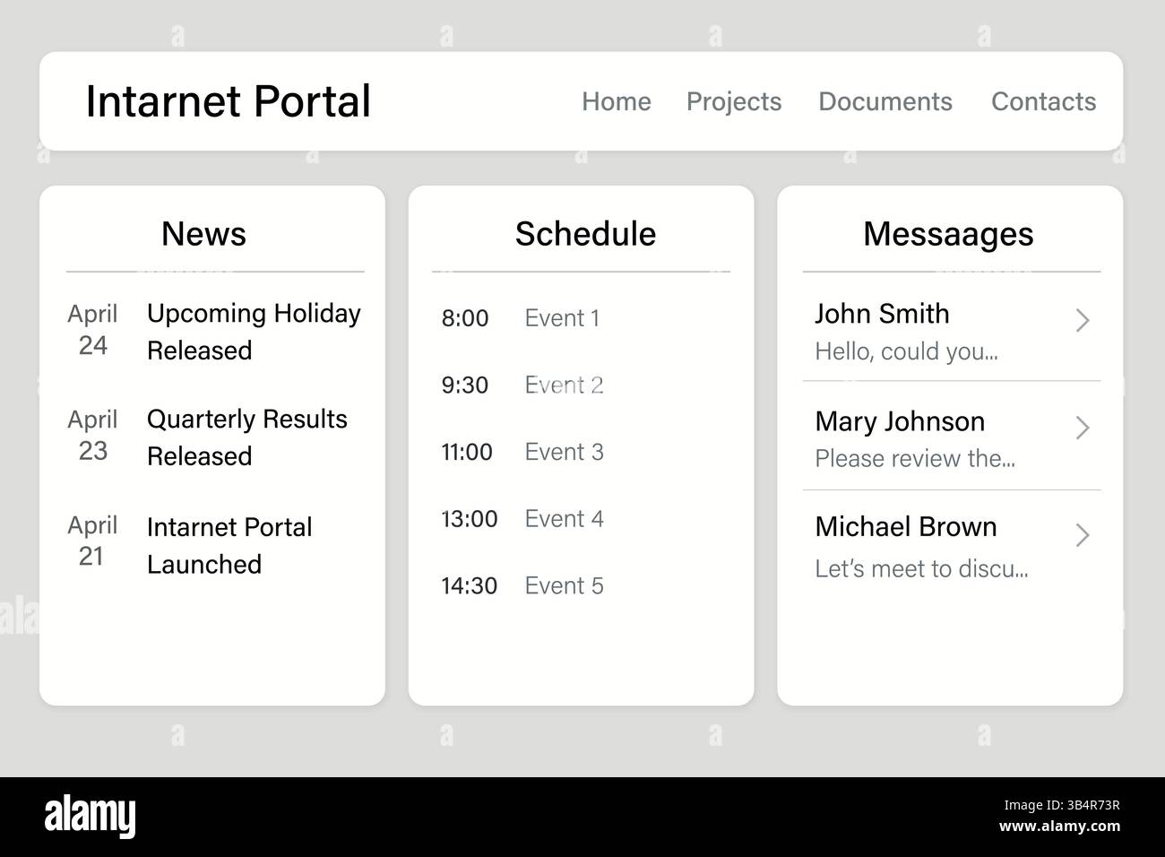 Interactive intranet portal with embedded news updates, scheduling ...
