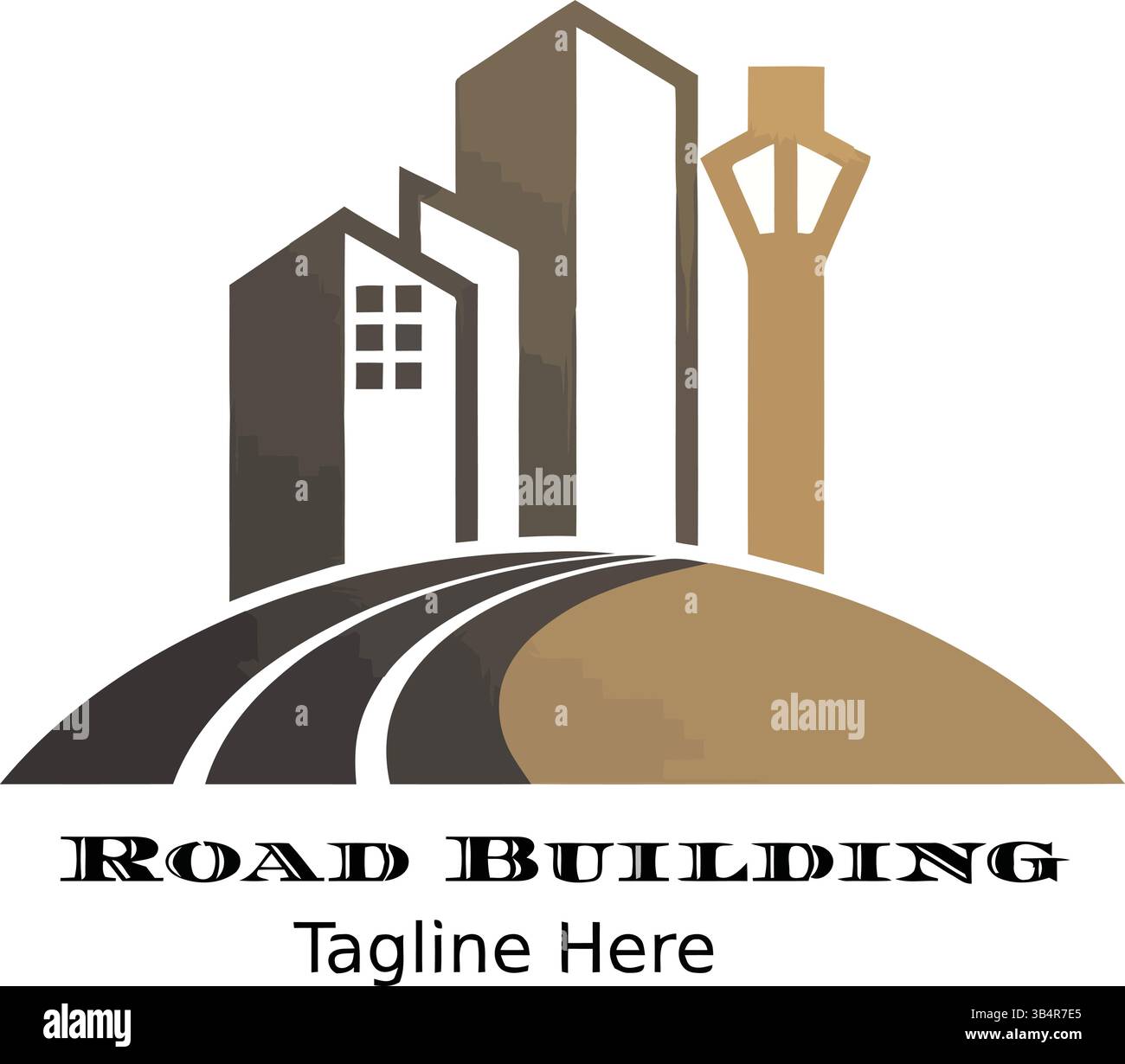Road Construction Logo with City Skyline and Curved Highway Stock ...
