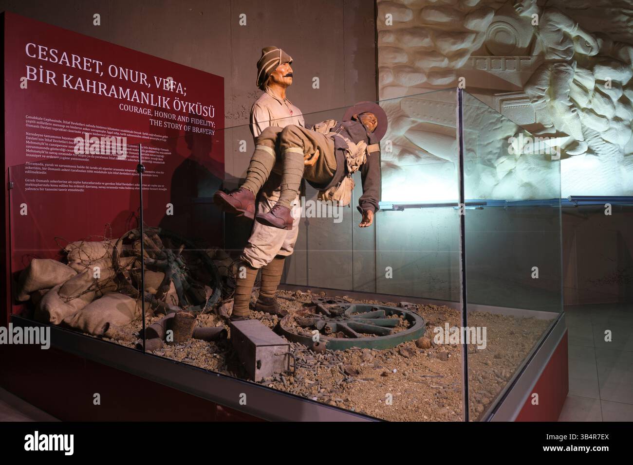 A memorial, tribute diorama, recreation of a soldier carrying a wounded comrade. At Epic ...