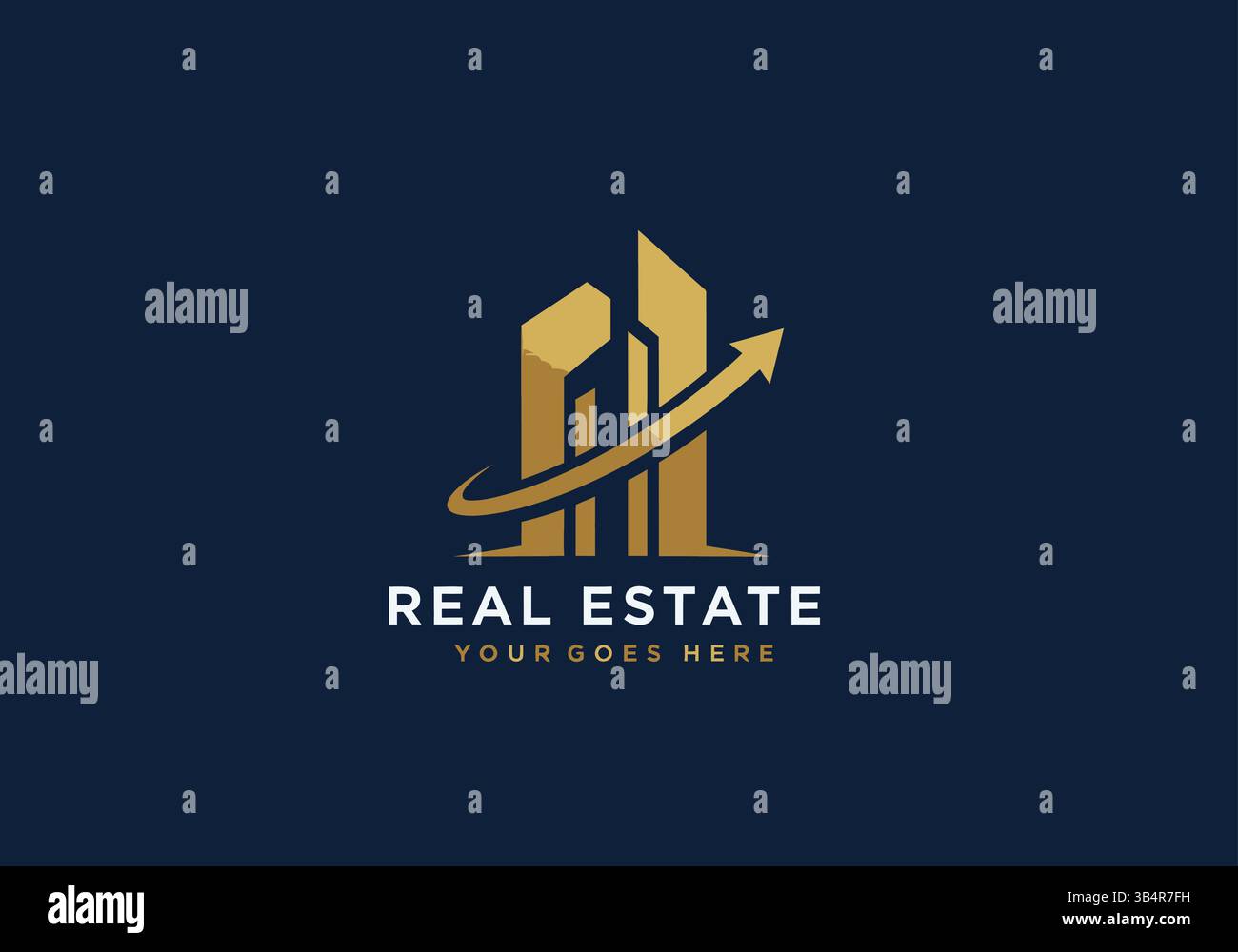 Luxury Real Estate Logo with Gold Skyscraper and Upward Growth Symbol ...