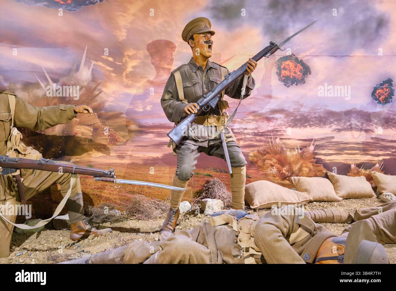 Detail of a large diorama depicting combat, battle between ANZAC ...