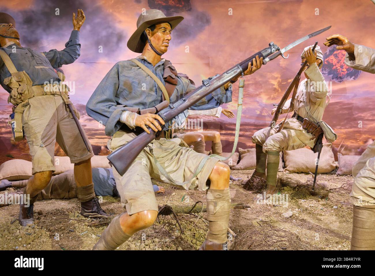 Detail of a large diorama depicting combat, battle between ANZAC ...