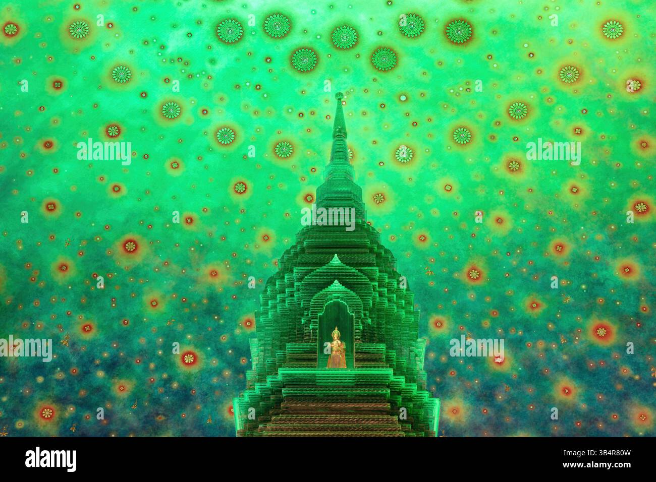 Golden Buddha statue inside green glass pagoda, inside the temple of ...