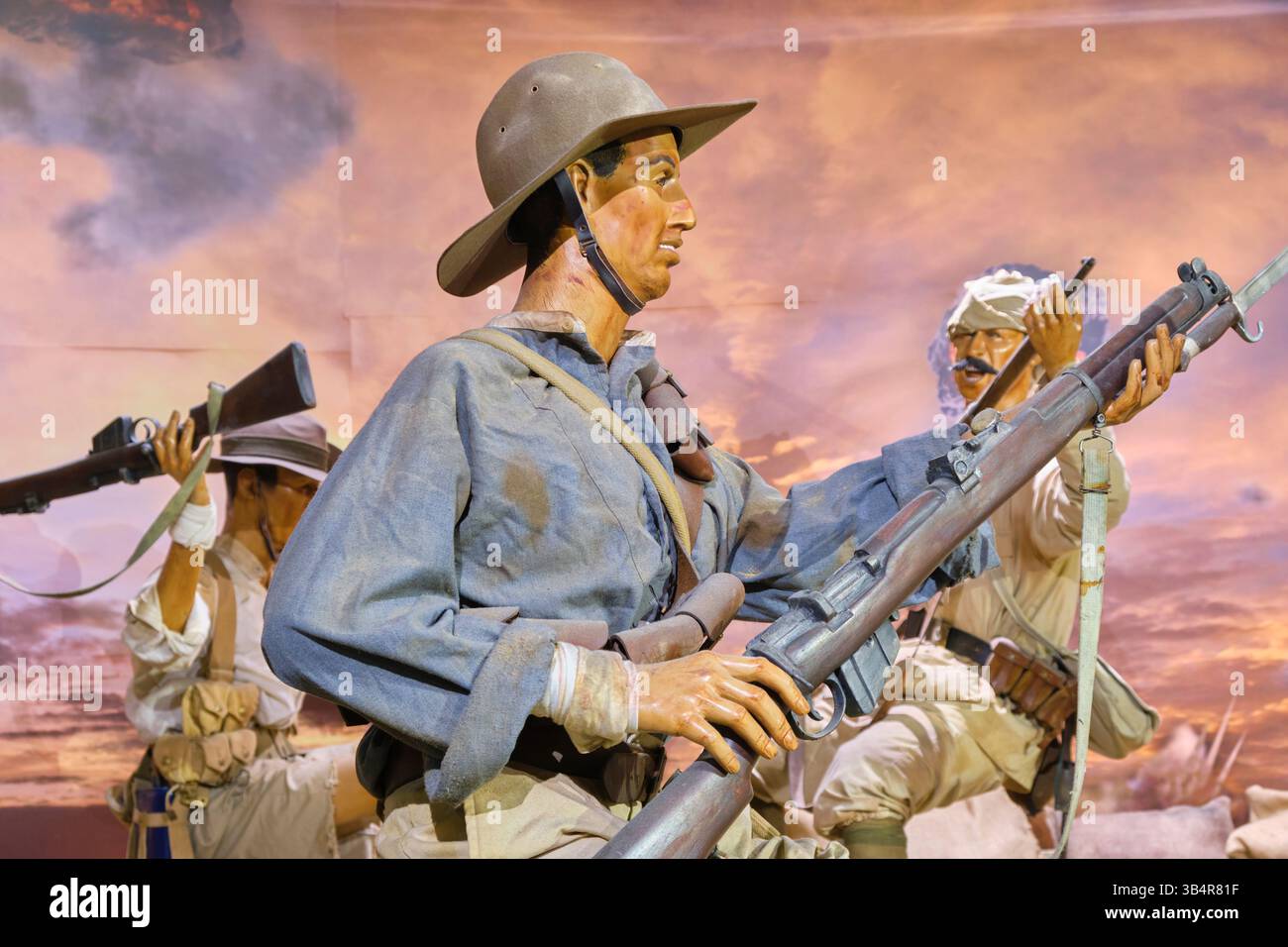 Detail of a large diorama depicting combat, battle between ANZAC ...