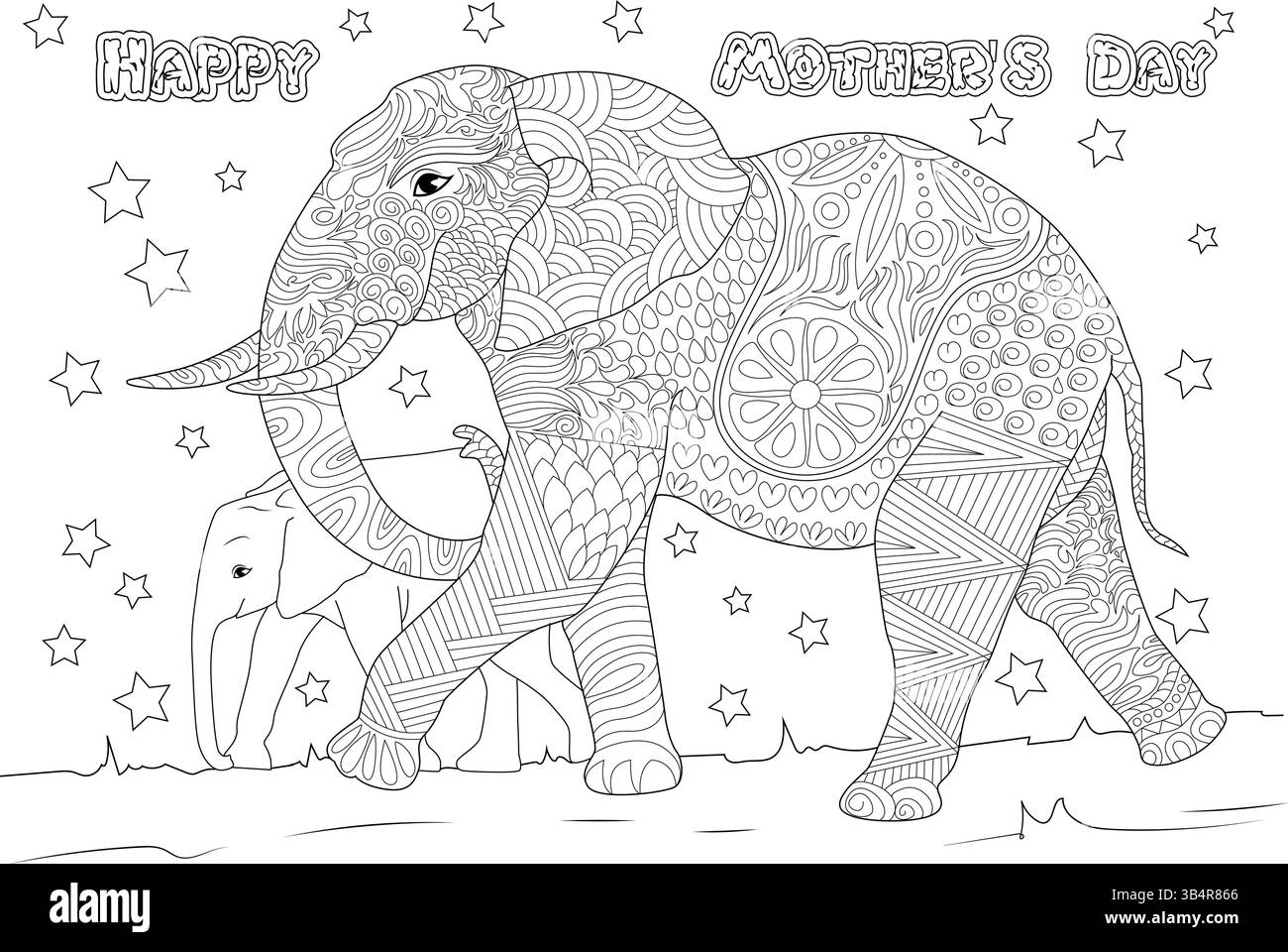 Happy Mother's Day Elephant Zentangle Coloring Page Stock Vector Image ...