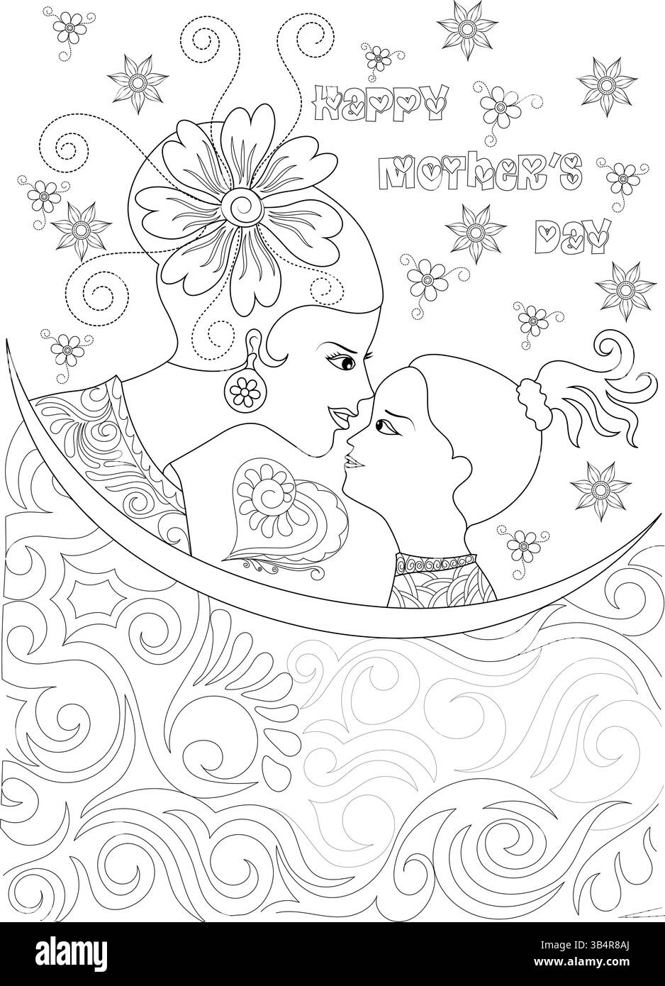 Happy Mother's Day Line Art Coloring Page Stock Vector Image & Art - Alamy
