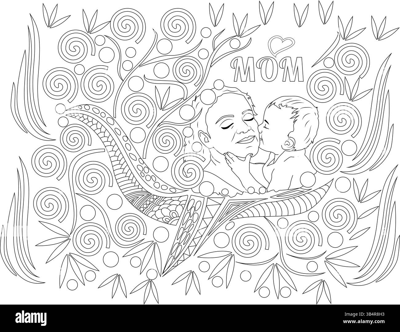 Mother and Baby Coloring Page Illustration for Mother's Day Stock ...