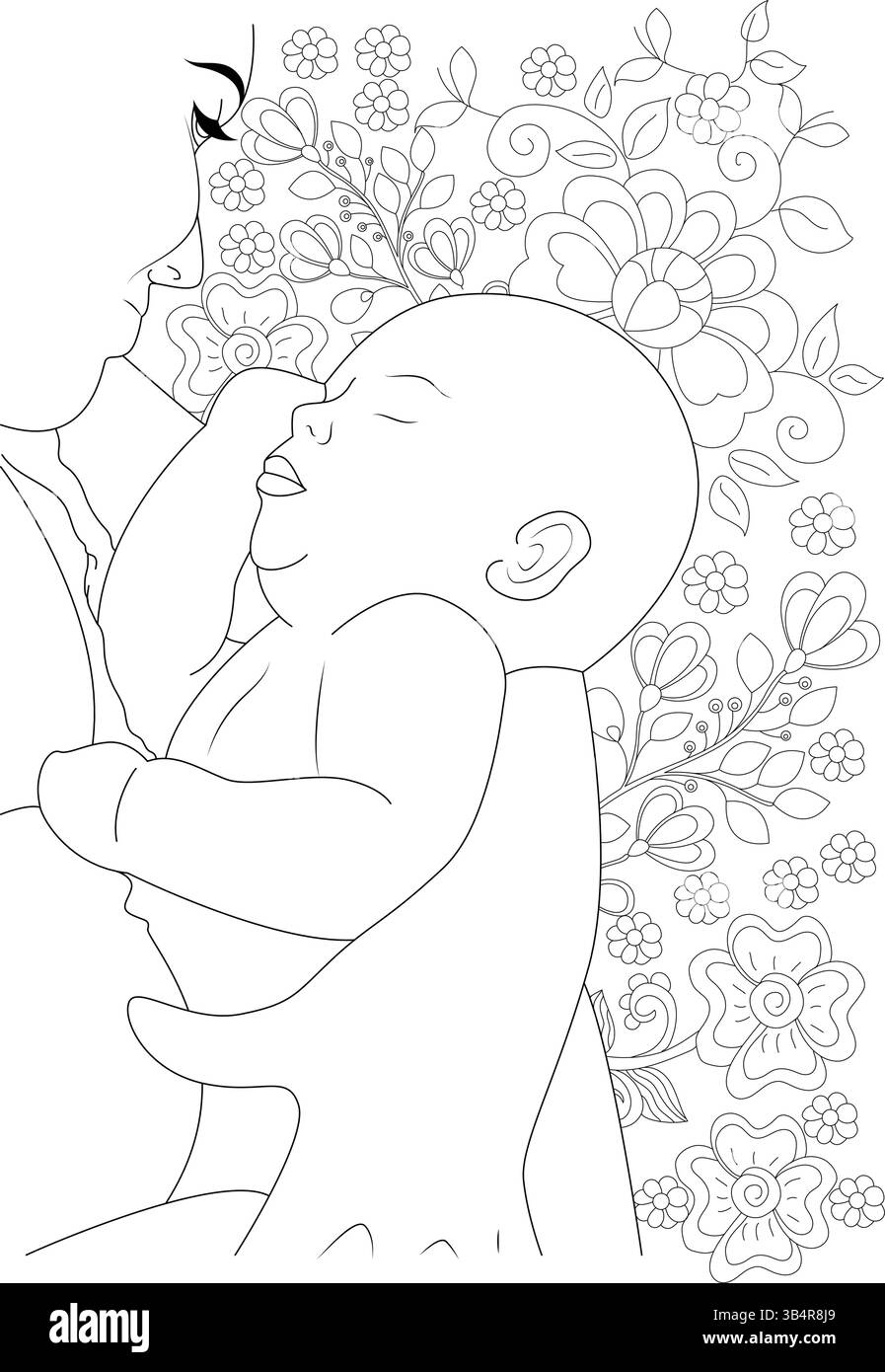 Mother's Day Line Art with Mother and Baby Stock Vector Image & Art - Alamy