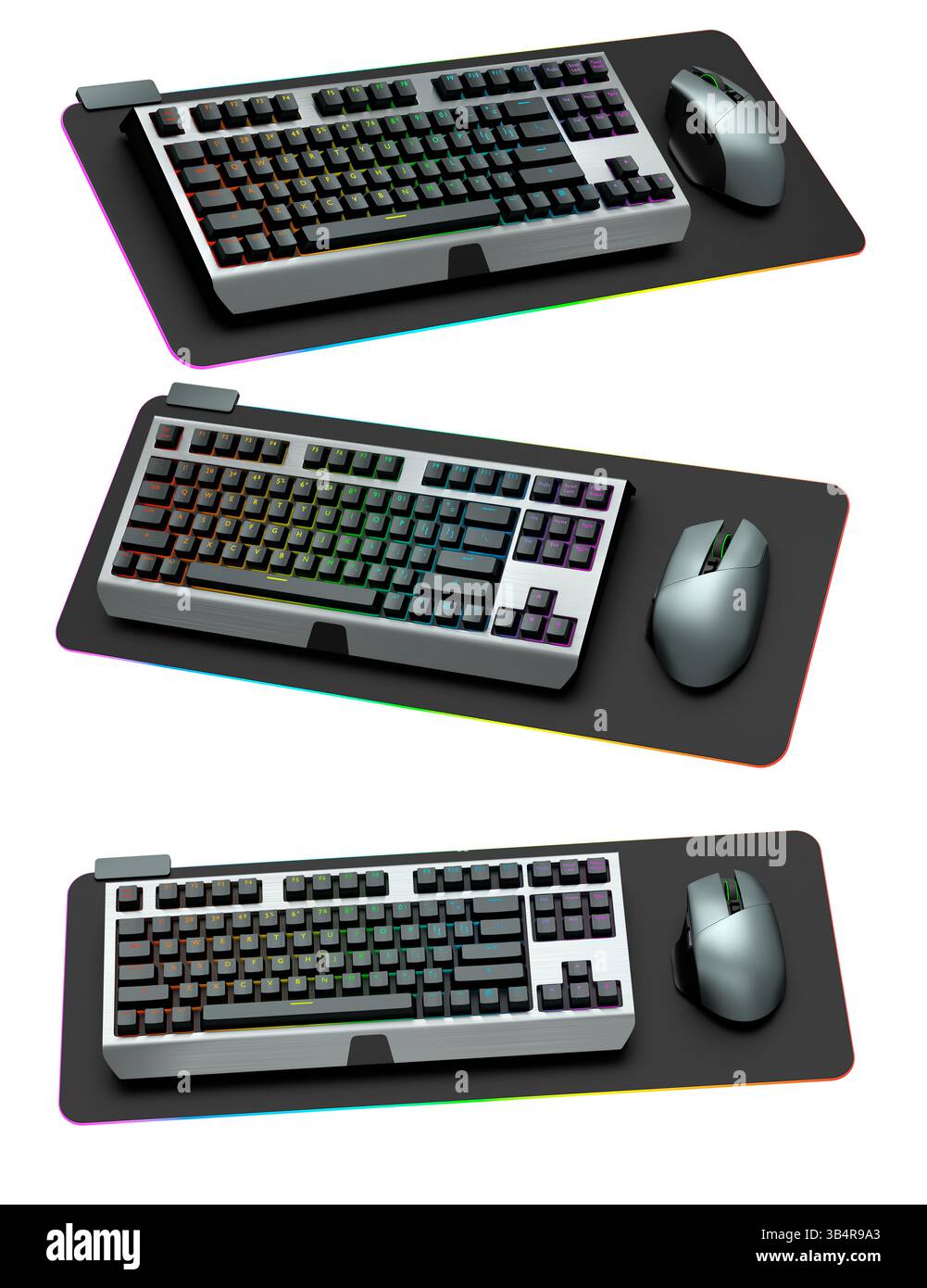 Collection of mechanical keyboards and mouse isolated on white ...