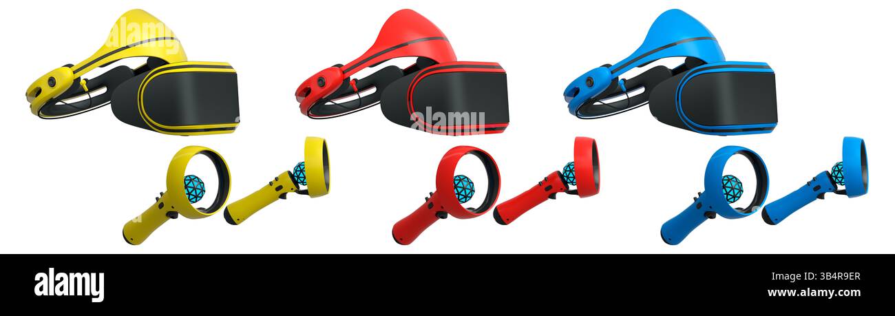 Virtual reality glasses and headset with controllers isolated on white ...
