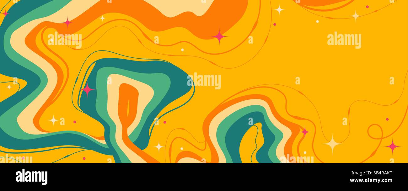Abstract Background with Multicolored Shaky Lines and Curls on Yellow ...