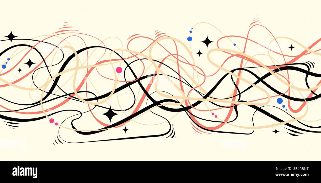 Colorful Wave Line Background with Stars on White Background. Dynamic playful overlapping lines ...