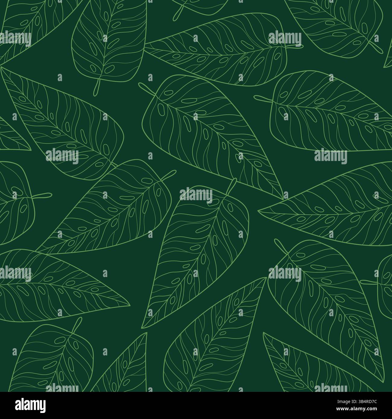 Leaf Seamless Pattern with Tropical Stylized Green Leaves on Green ...