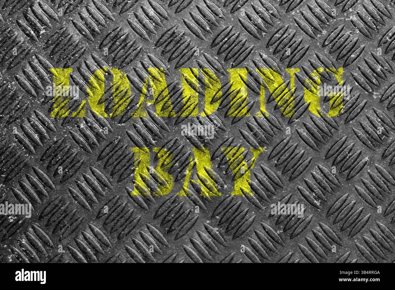 Loading bay sprayed in yellow with stencil on steel checker plate ...