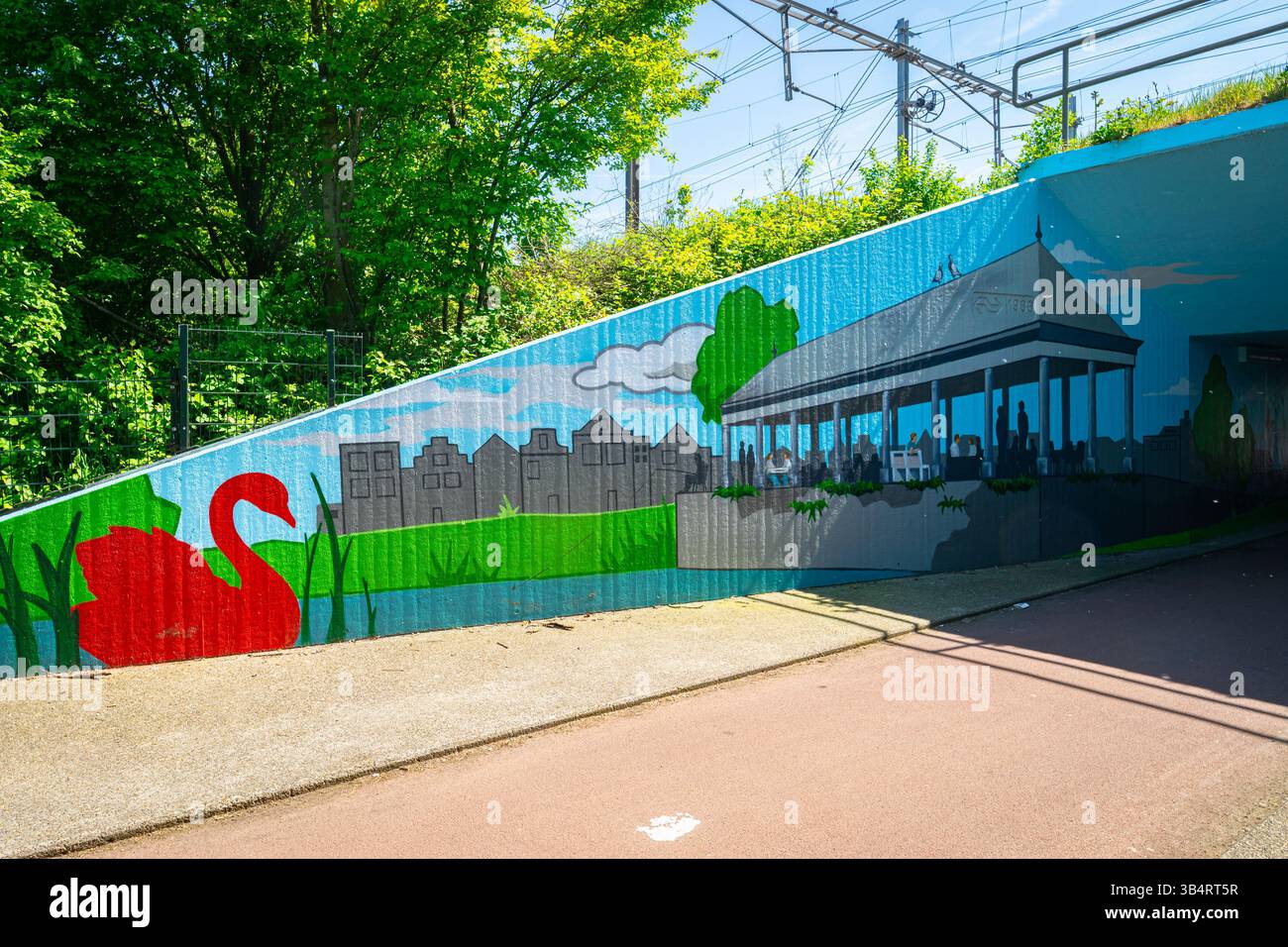 Colourful graffiti on the wall of a railway tunnel near Winterdijk in ...