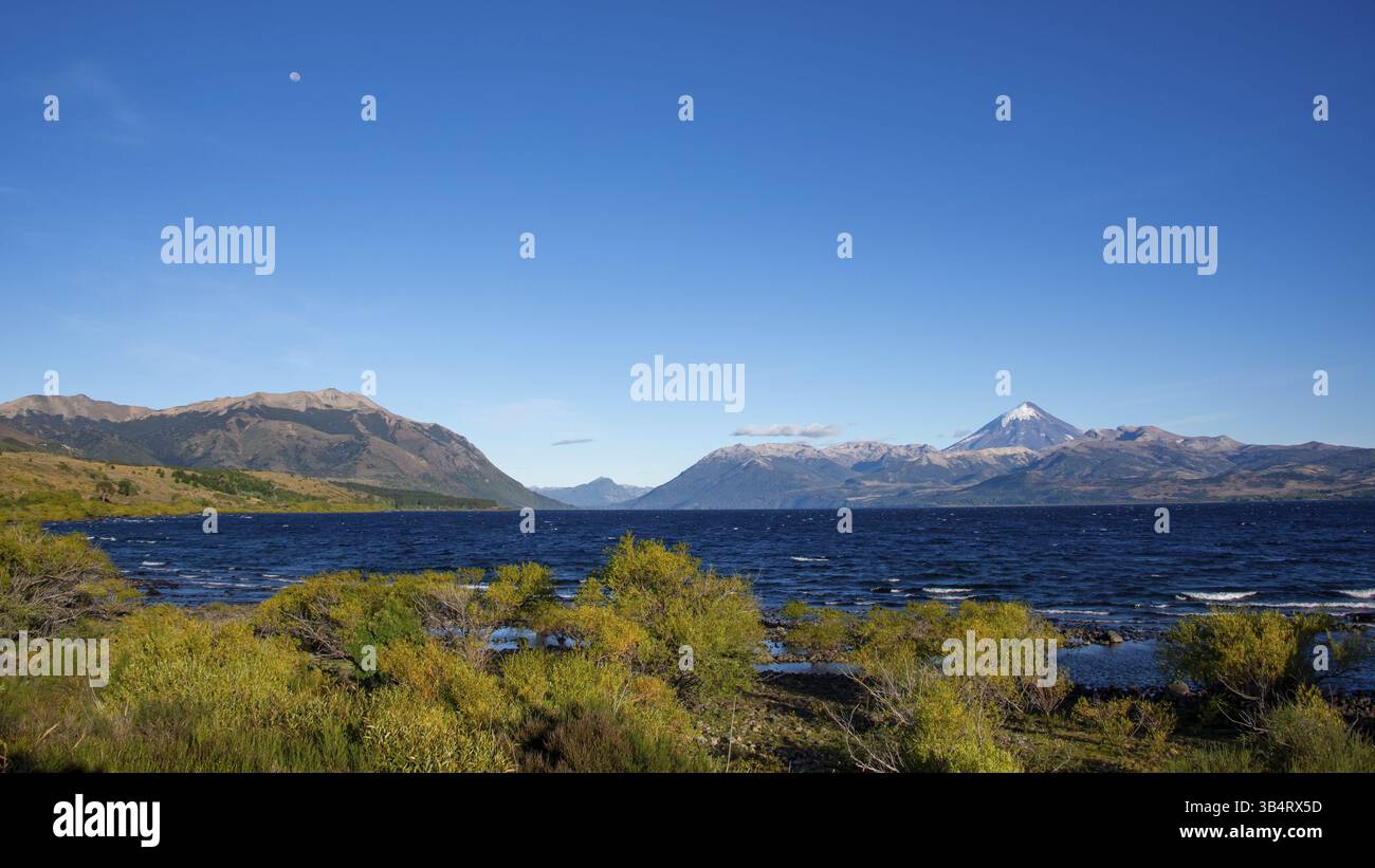 Lake Huechulafquen with the Lanin volcano in Lanin National Park ...