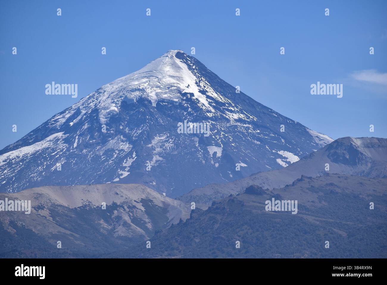 The summit and glacier of Lanin Volcano, Lanin National Park, Patagonia ...
