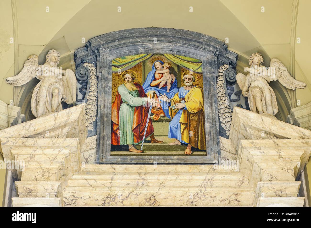 Mural ceiling painting with on the left apostle Paul with sword showing ...