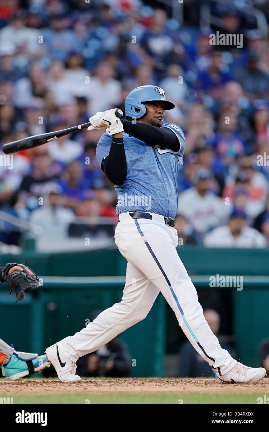 WASHINGTON, DC - APRIL 26: Washington Nationals designated hitter Josh Bell (19) bats during an ...