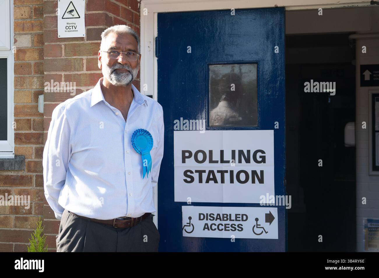 Farnham Common, UK. 1st May, 2025. Conservative candidate Dave Dhillon ...