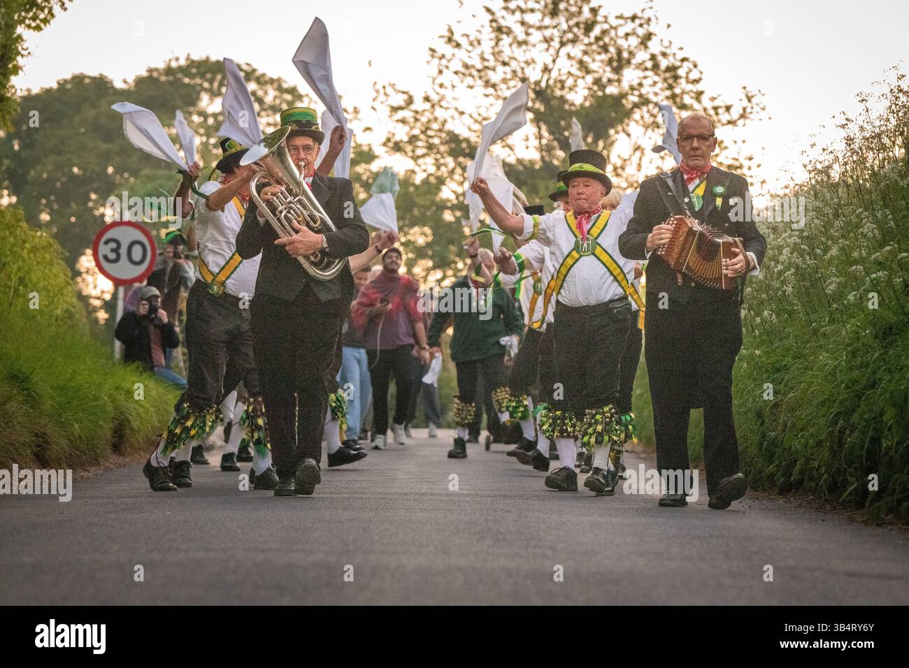 1st May 2025. East Sussex, UK. The Long Man Morris Men dance in the ...