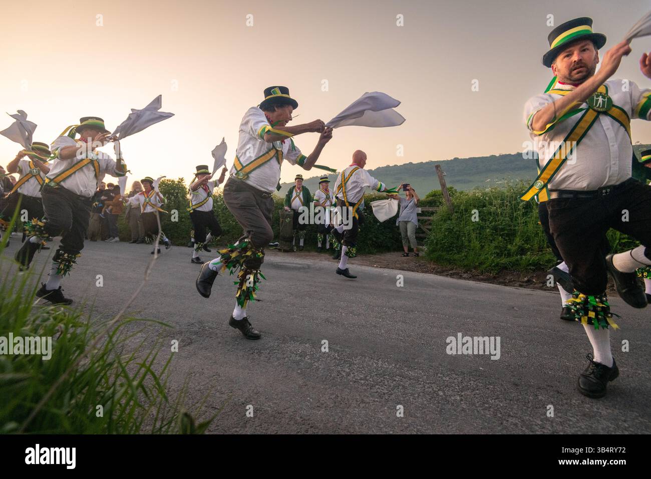 1st May 2025. East Sussex, UK. The Long Man Morris Men dance in the ...
