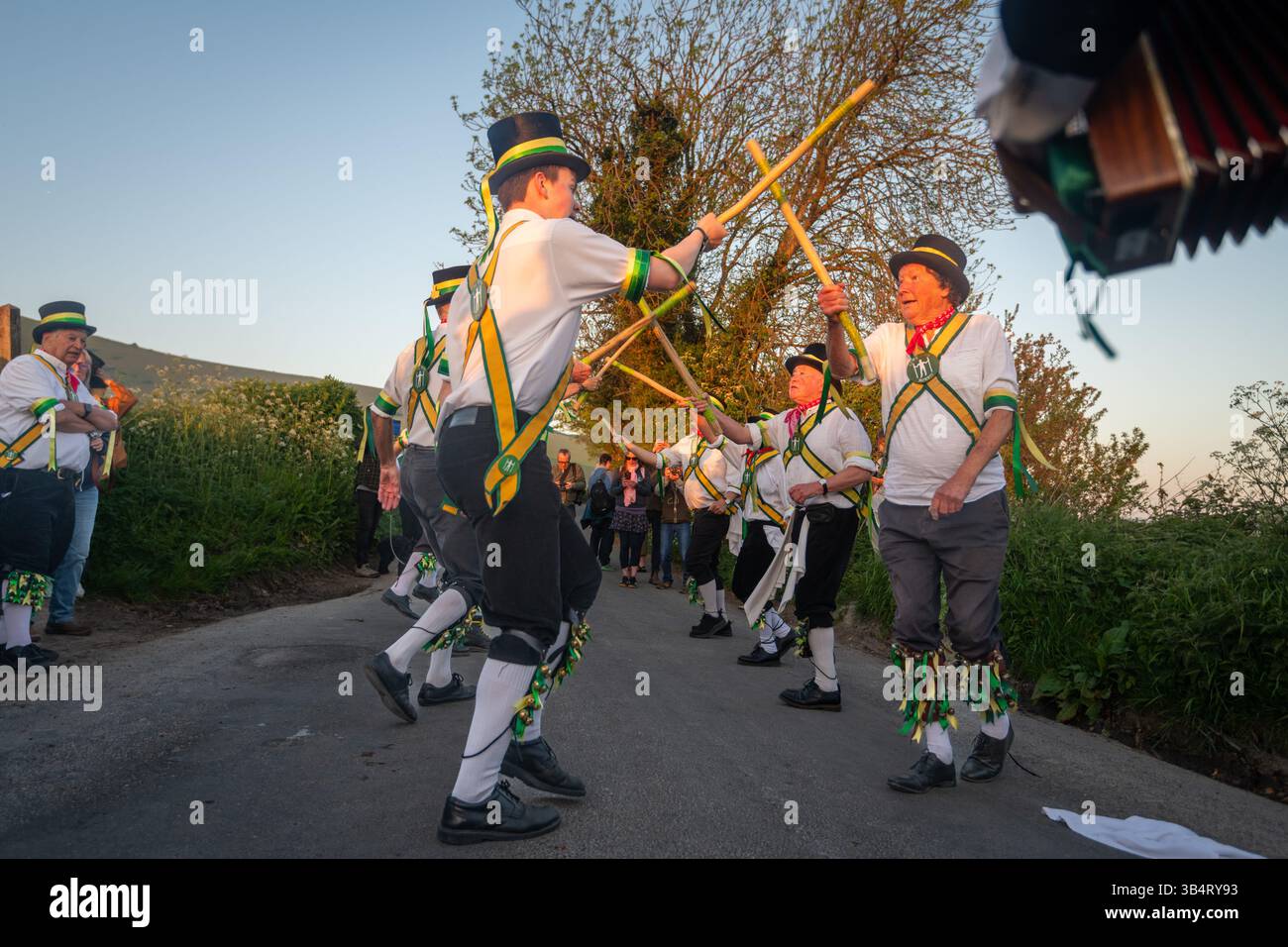 1st May 2025. East Sussex, UK. The Long Man Morris Men dance in the ...