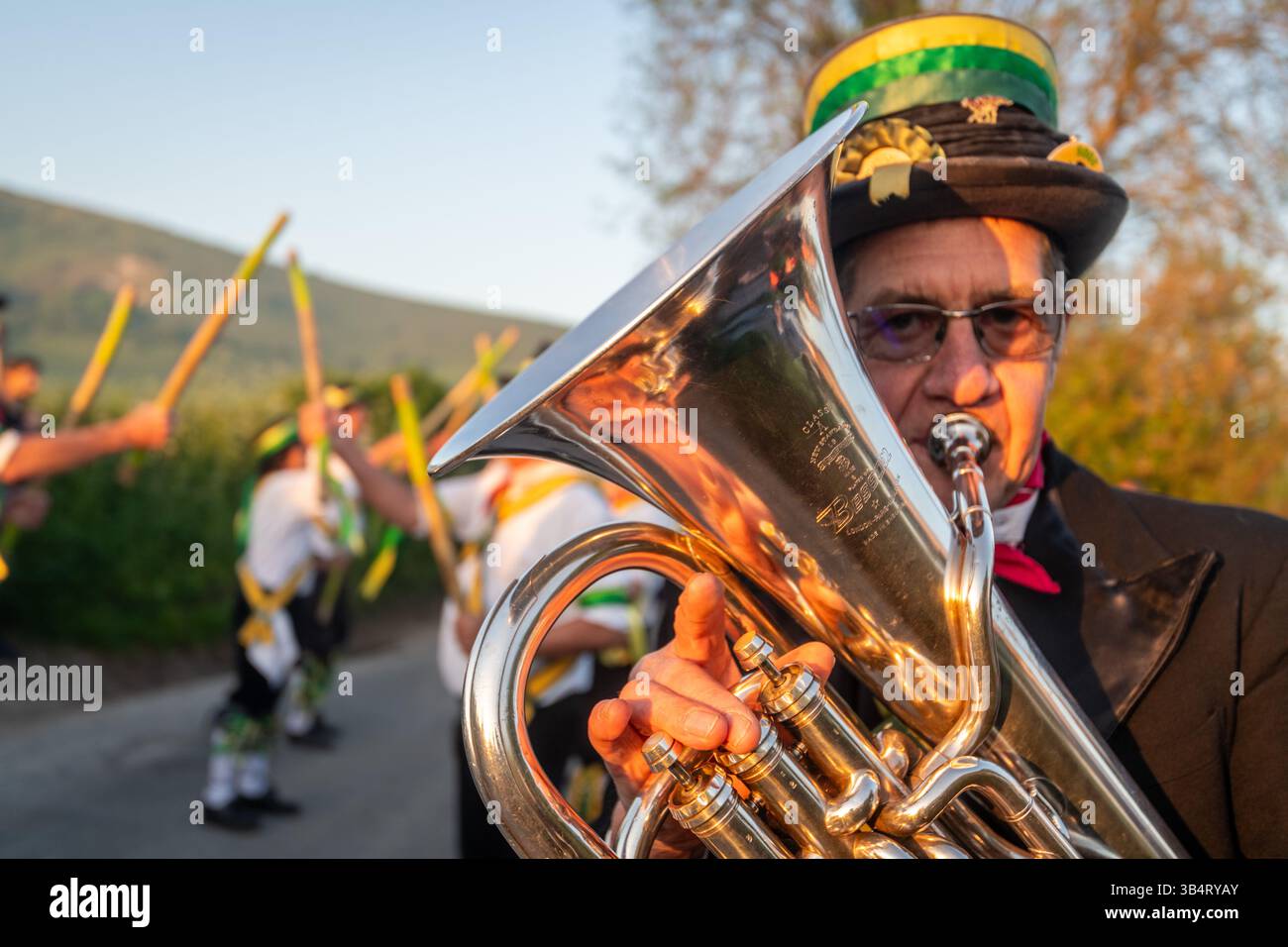 1st May 2025. East Sussex, UK. The Long Man Morris Men dance in the ...