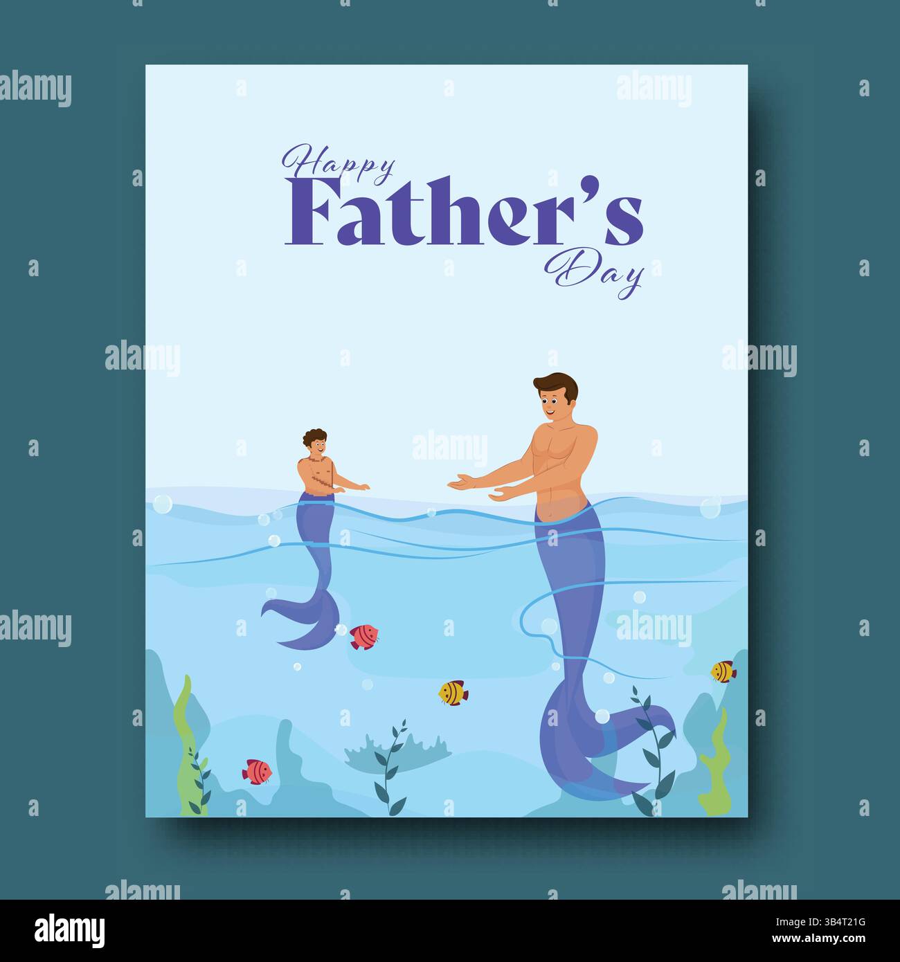 Happy Father's Day Post with Mermaid Father and Son Underwater ...