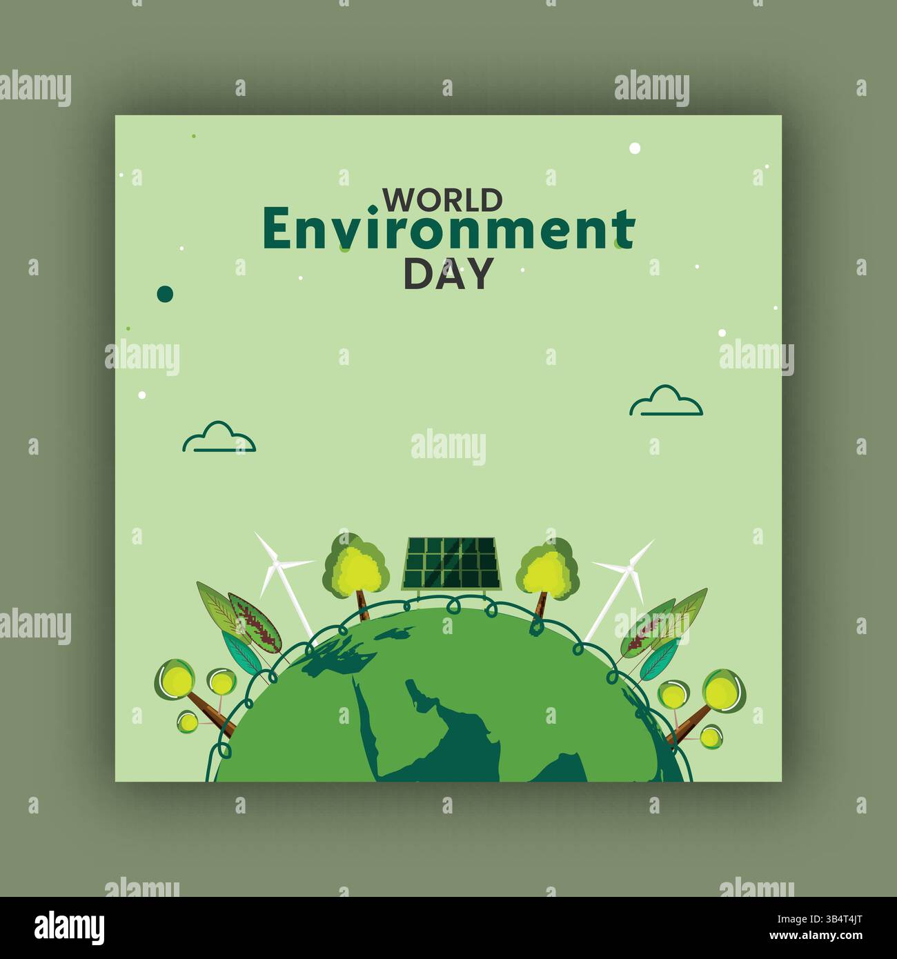 World Environment Day Post with Tree, Solar Panel and Windmill in Earth ...