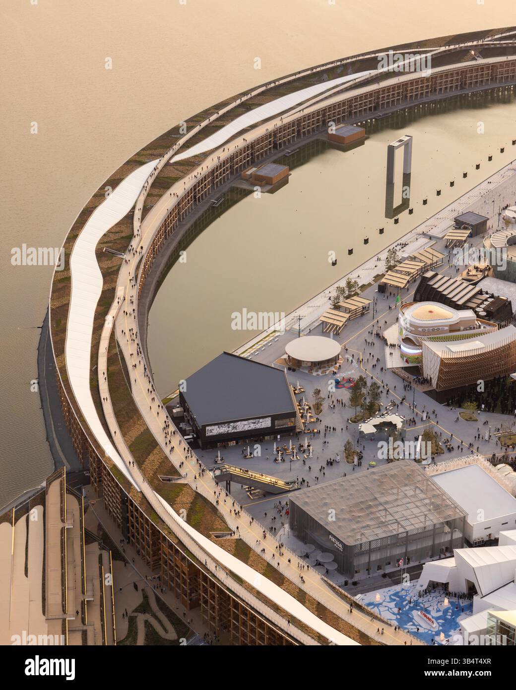 Aerial view of Osaka Expo 2025 Japan, helicopter view sunset of Grand ...