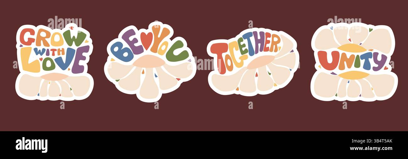 Retro Groovy LGBT Lettering in Rainbow colors Flag Set. Isolated Vector ...