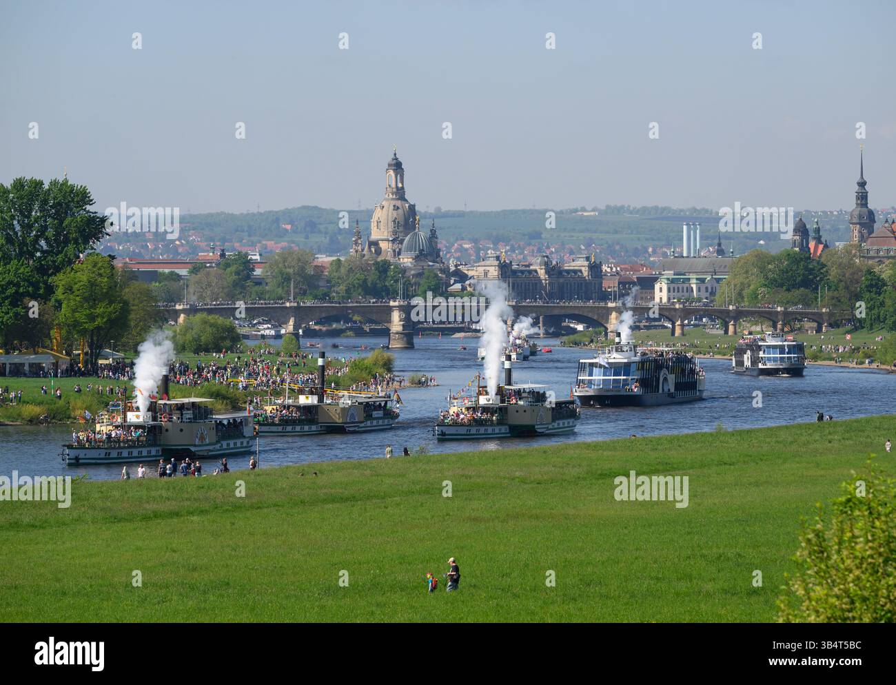 Dresden, Germany. 01st May, 2025. With the sound of their steam sirens ...