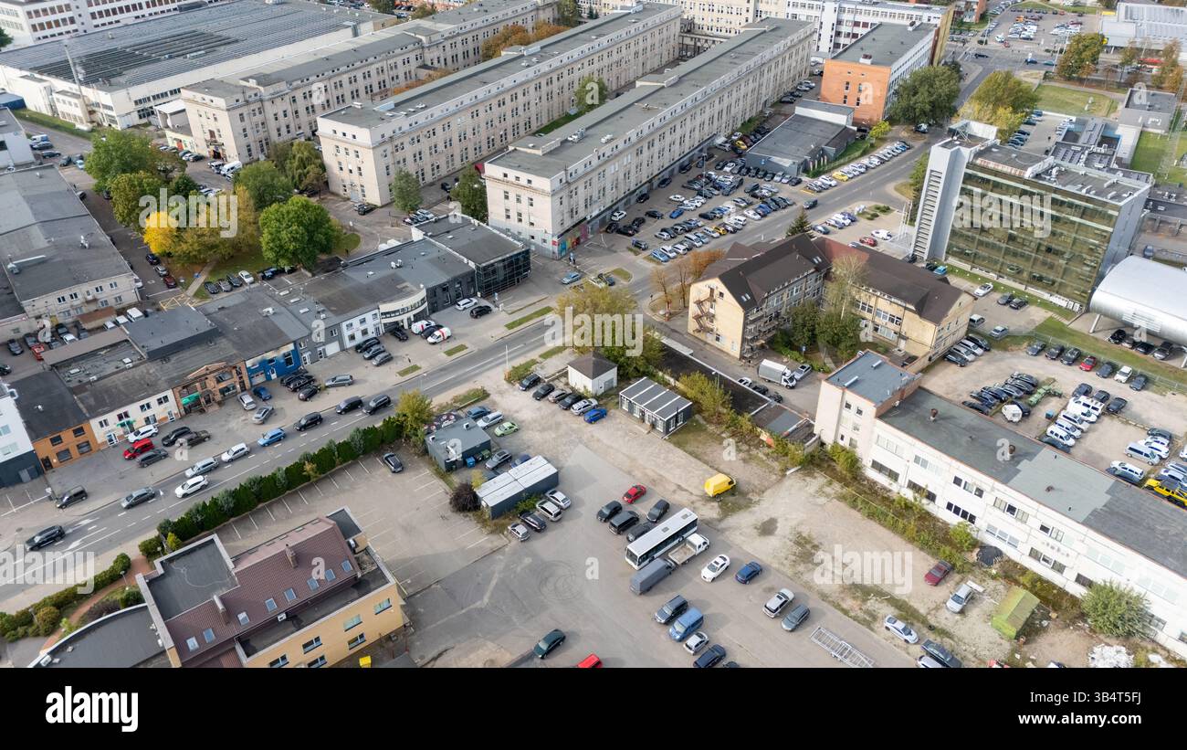 Aerial view of an industrial and commercial area with buildings ...