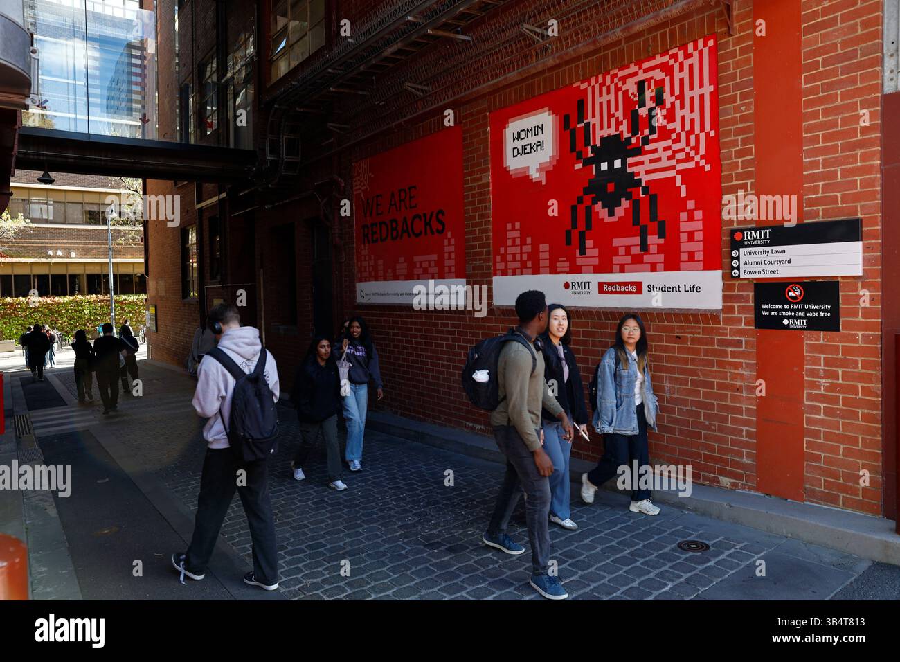 Students gather near the RMIT University campus. The federal election ...