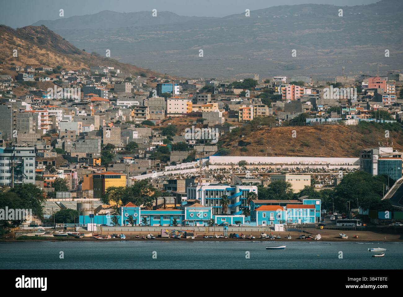 A vibrant coastal vista showcases the city of Praia, Cape Verde ...
