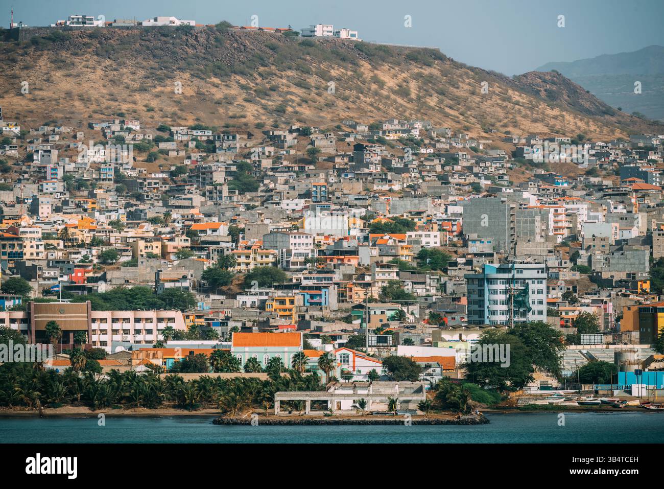 A vibrant coastal vista showcases the city of Praia, Cape Verde ...