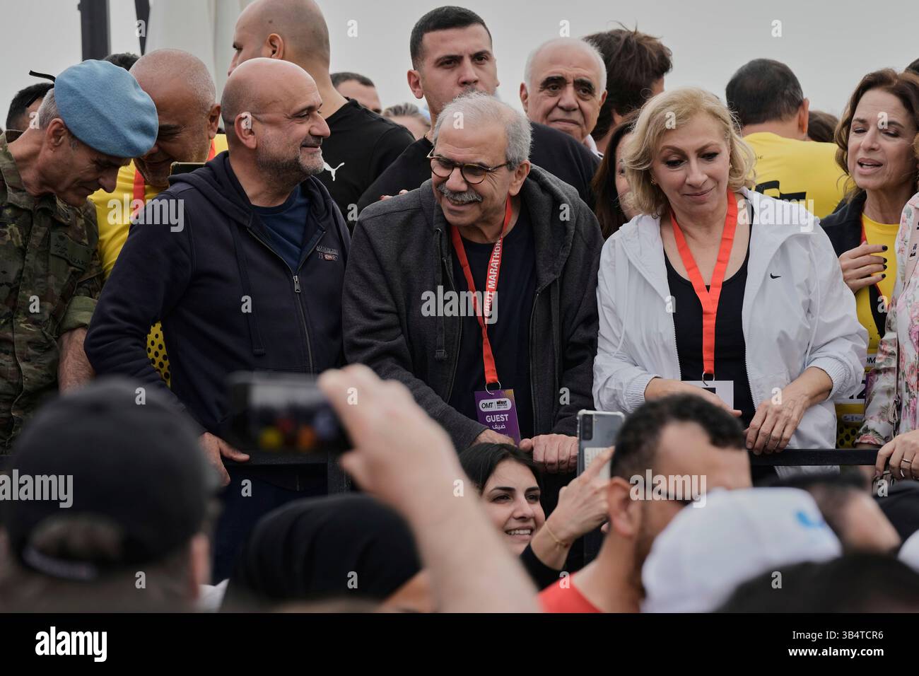Lebanese Prime Minister Nawaf Salam, center, attends the Beirut ...