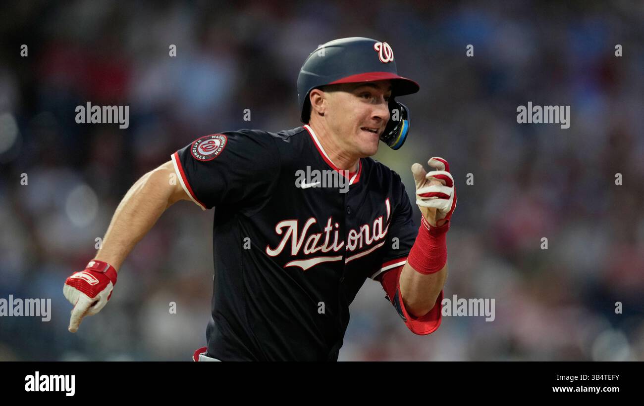 Washington Nationals' Jacob Young plays during a baseball game, Wednesday, April 30, 2025, in ...