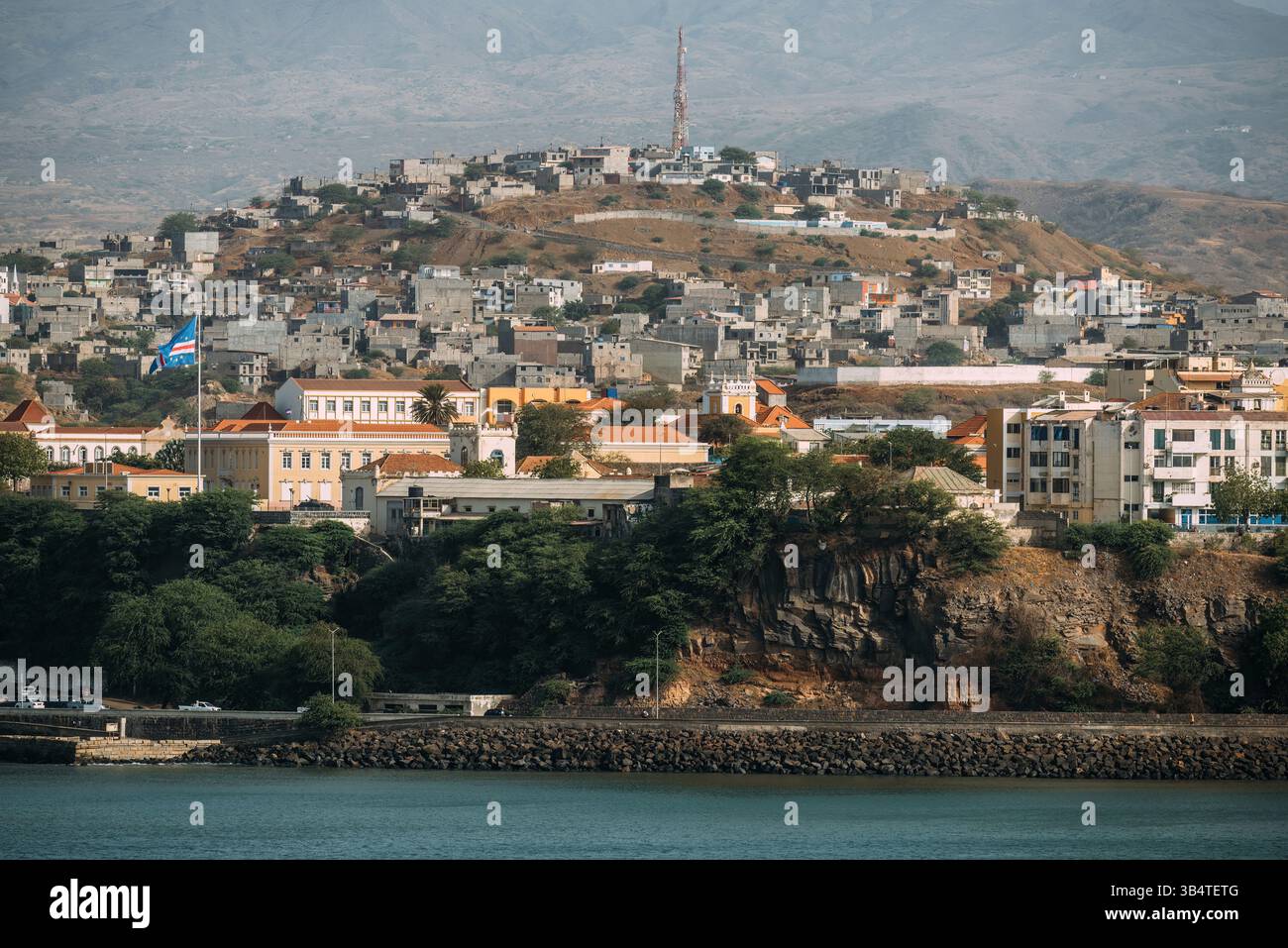 A vibrant coastal vista showcases the city of Praia, Cape Verde ...