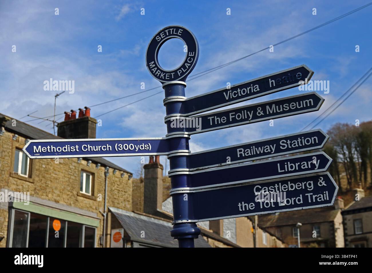 Tourist Information signpost, Settle Stock Photo - Alamy