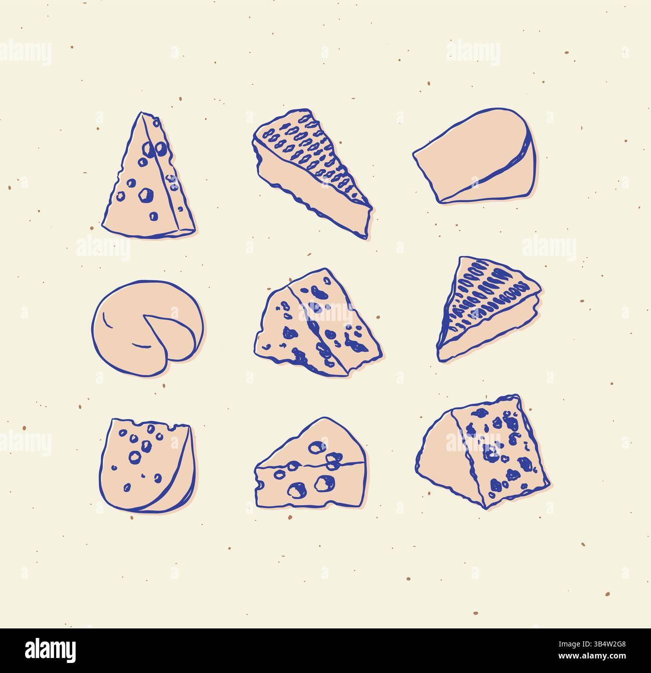 Cheese types set icon collection cheddar, blue cheese, parmesan ...