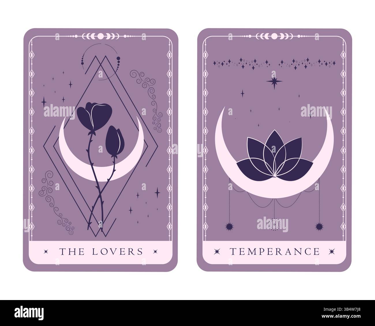 Tarot symbols The Lovers and Temperance. Magical celestial tarot cards ...