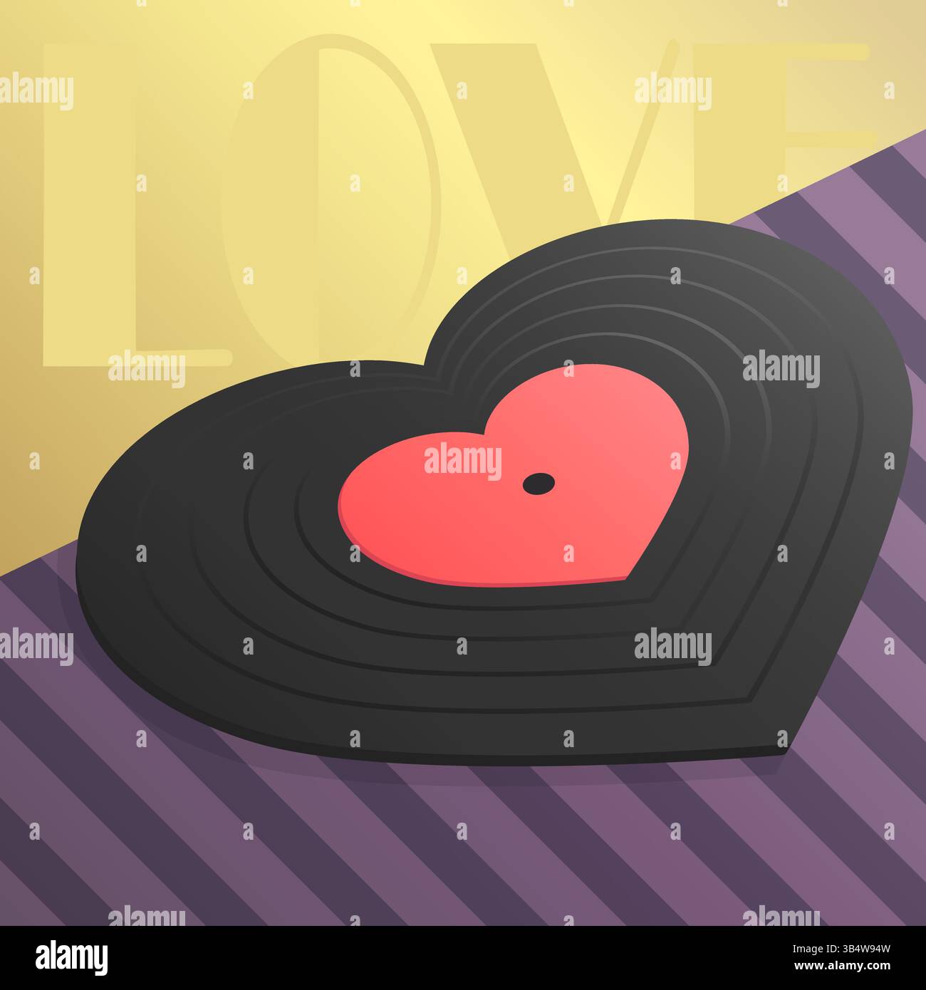 Retro vinyl record in the shape of heart. Golden colored background ...
