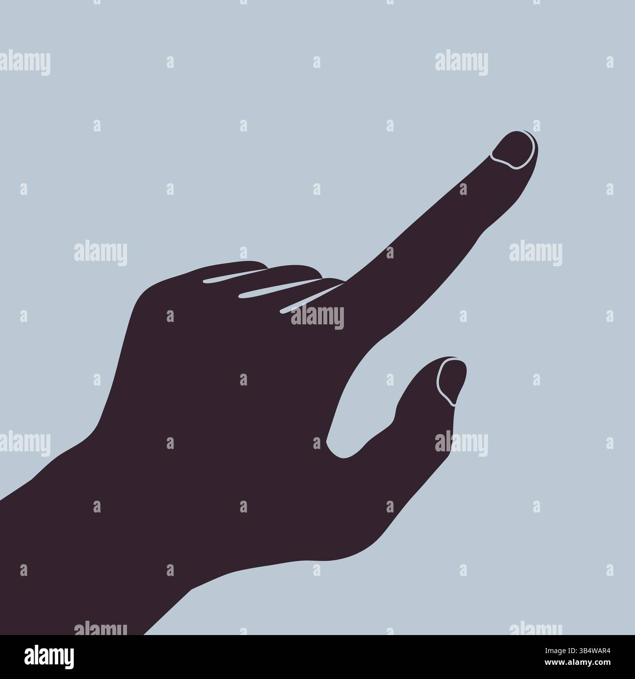Silhouette of a human hand with index finger pointing at something ...