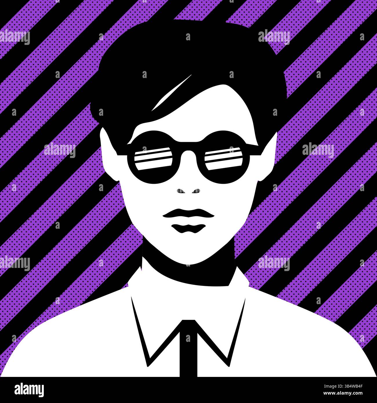 Man in sunglasses and shirt pop art portrait. Abstract minimalist ...