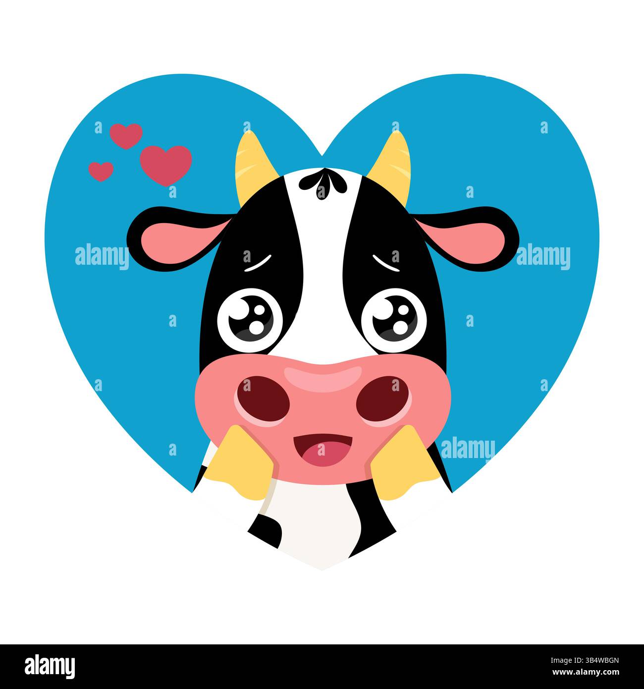 Cute cow in love. Cartoon baby cow in a heart shaped frame. Vector ...